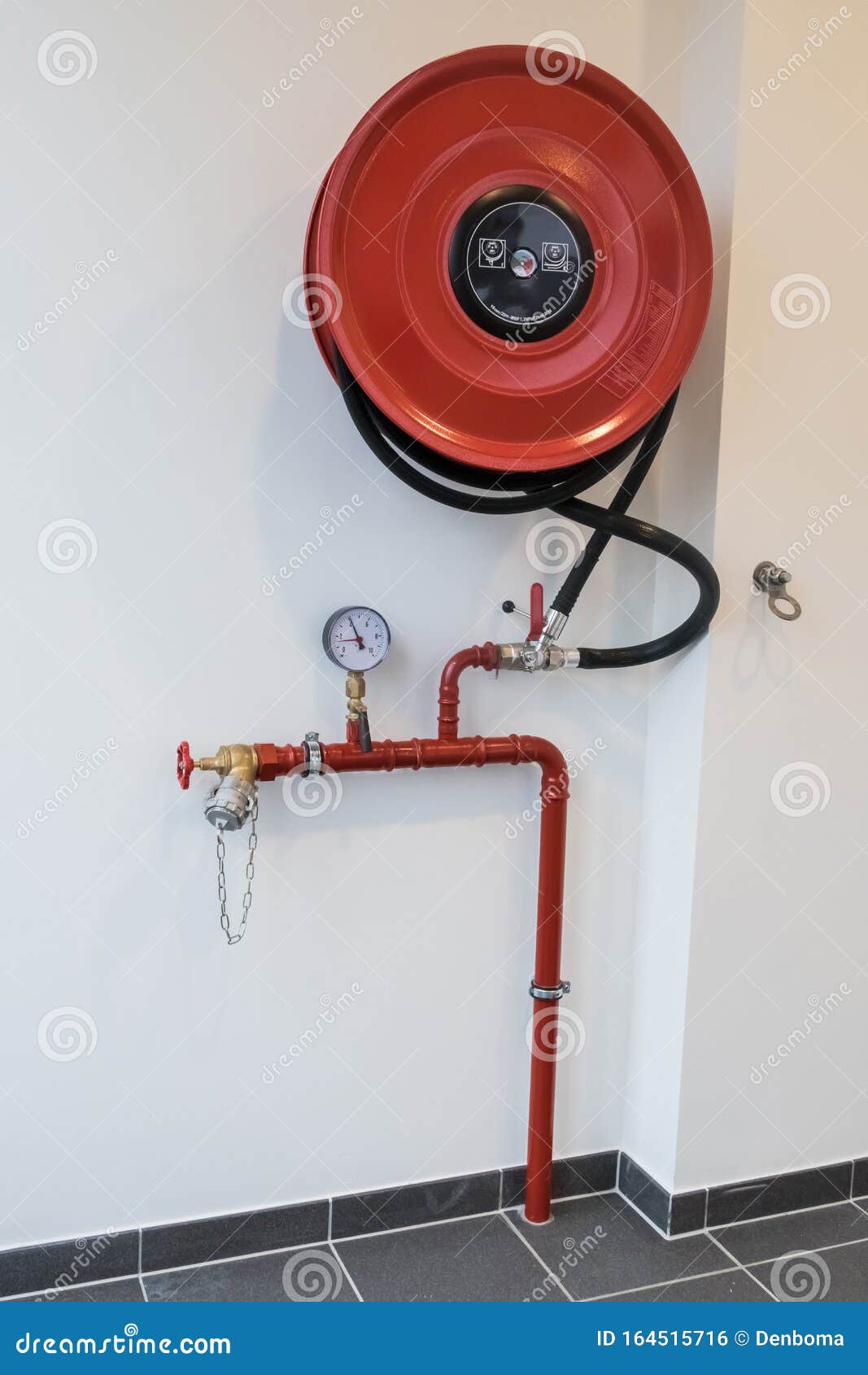 Fire hose reel stock photo. Image of danger, valve, hose - 164515716