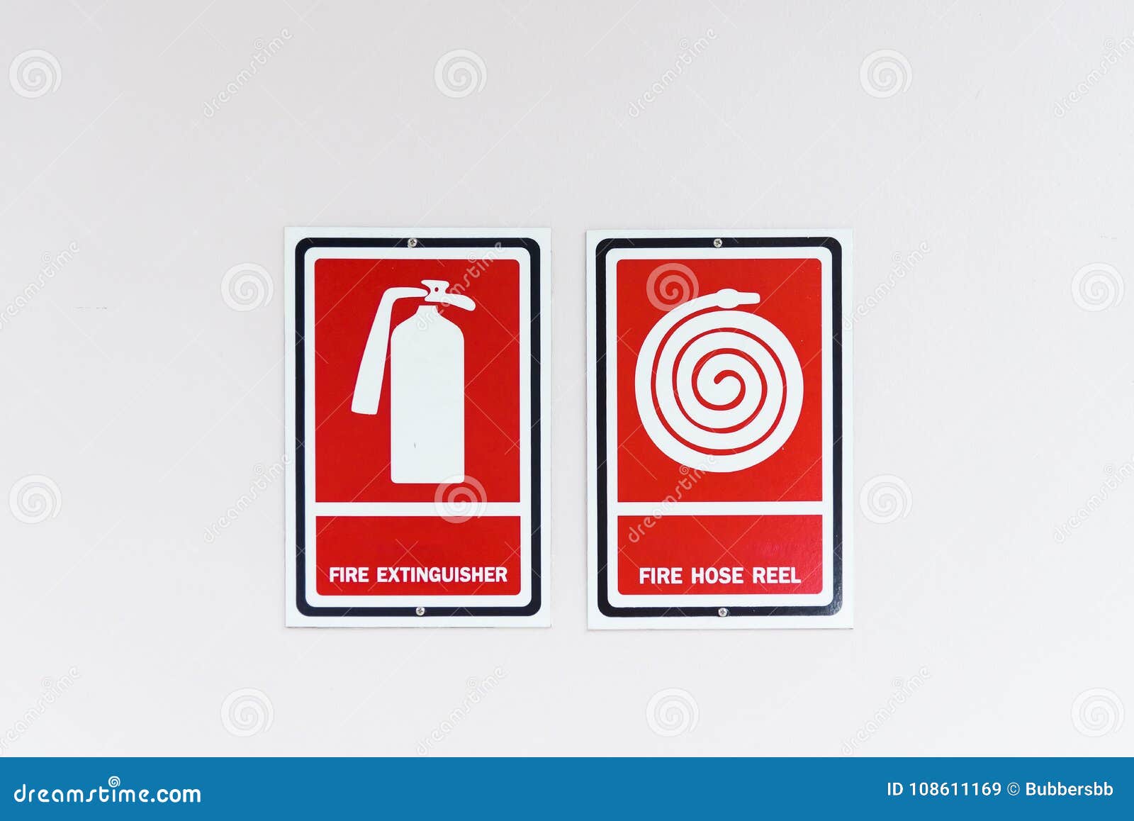 Fire Hose Reel Sign on White Wall.Thailand. Stock Image - Image of ...
