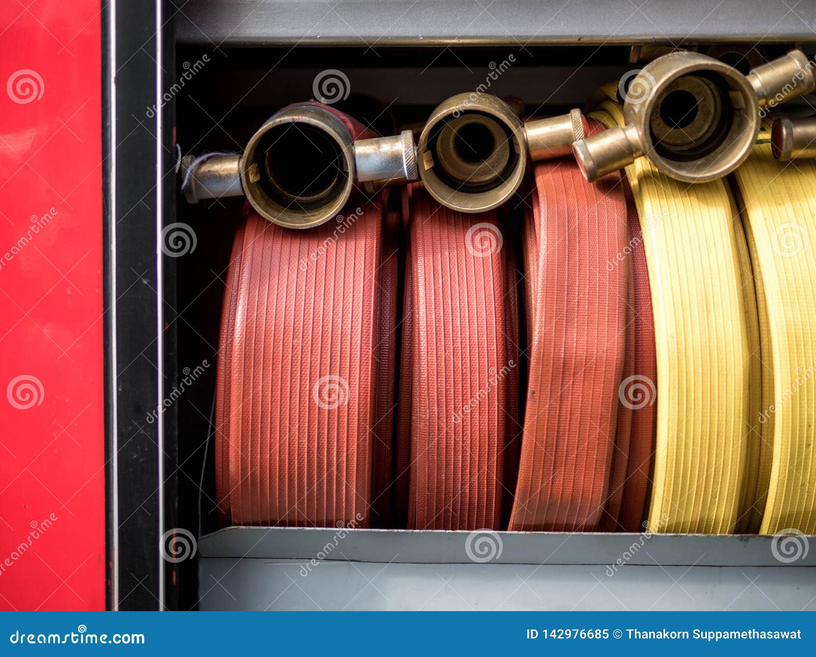 Fire Hose Rolled with Connections Stock Image - Image of hose, brigade ...