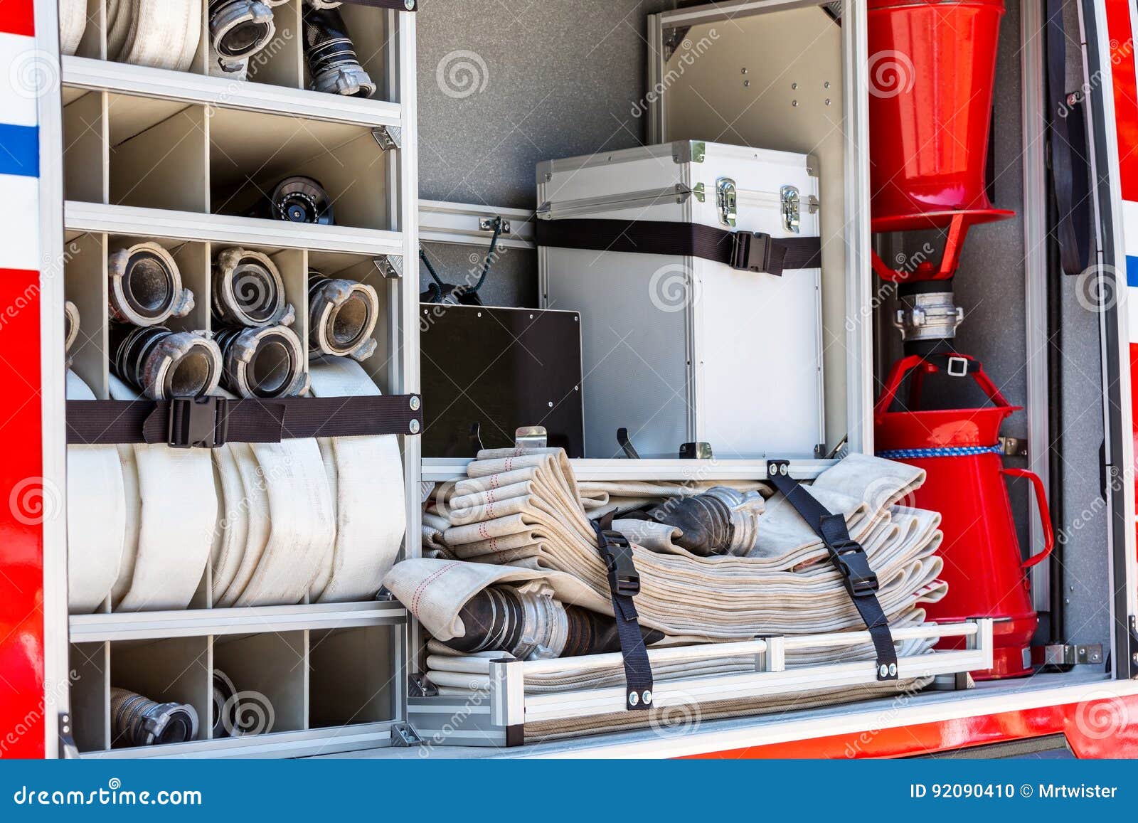 Fire Hoses and Other Fire Fighting Equipment on Fire Engine Stock Photo ...