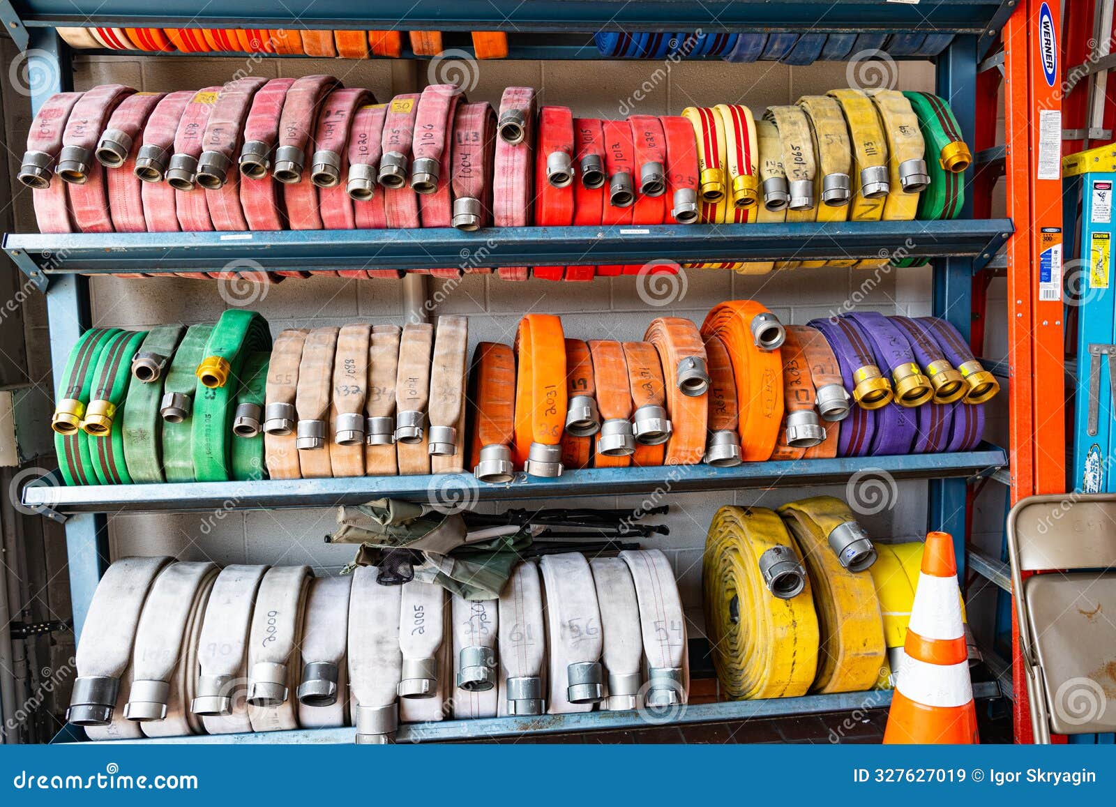 Fire Hoses in Rolls are Stacked on Racks at a Fire Station Stock Image ...
