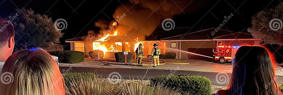 Fire in the House. the Burning House is Being Extinguished by ...