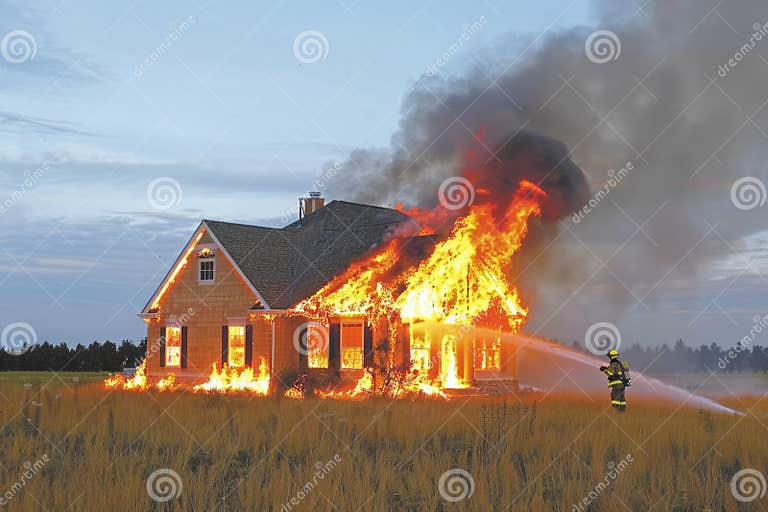 Fire in the House. the Burning House is Being Extinguished by ...