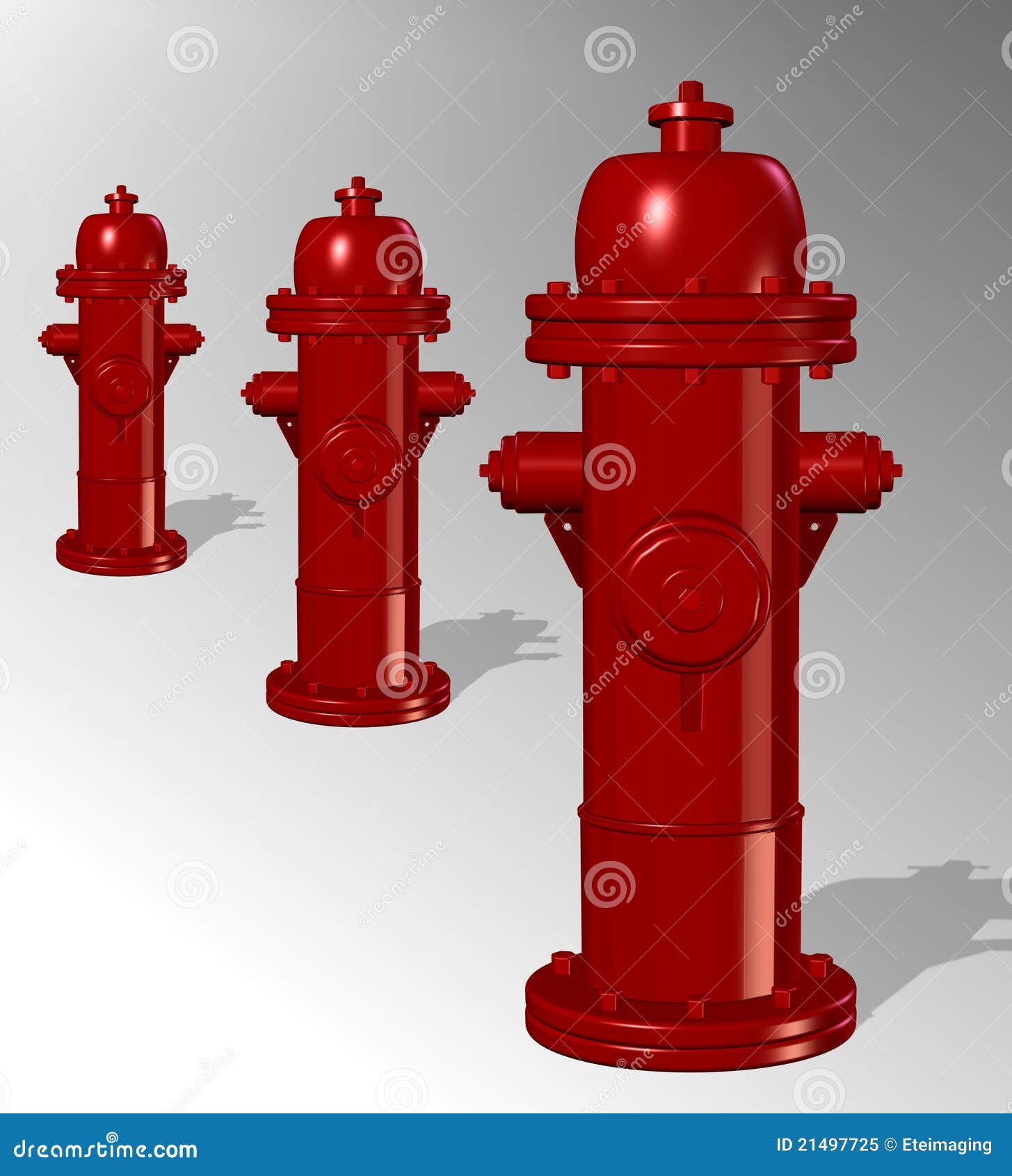 Fire Hydrants Red Color On Blueprints Background. 3d Illustration ...