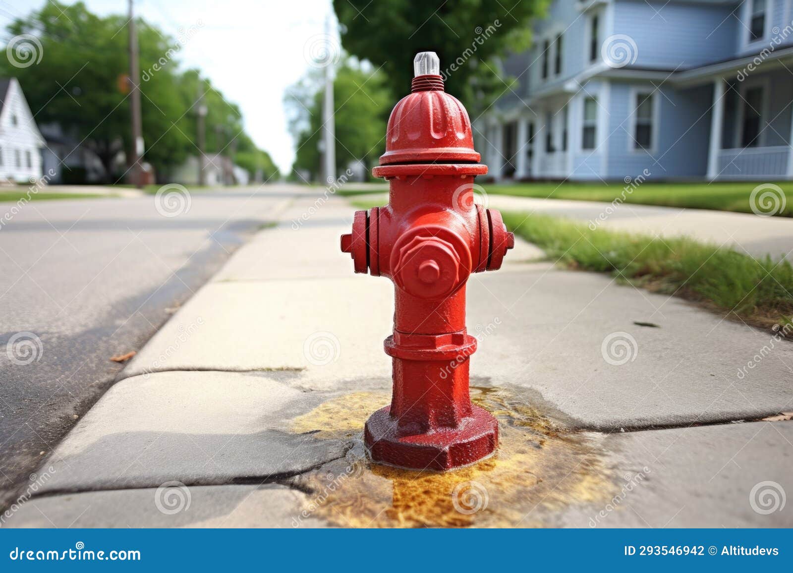 Fire Hydrant on a Sidewalk with a Hose Attached Stock Photo - Image of ...