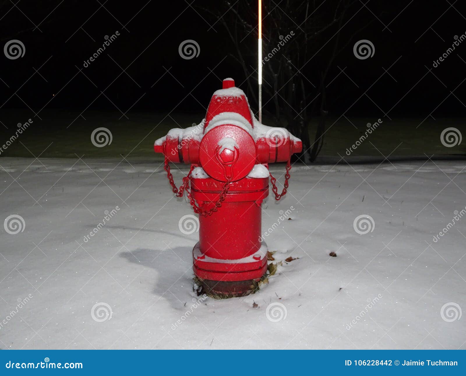 Red fire hydrant and snow stock photo. Image of chain - 106228442