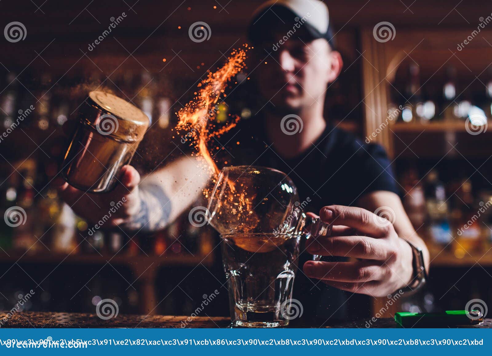 Fire Ice Cocktail with Mint and Cinnamon. Stock Image - Image of close ...