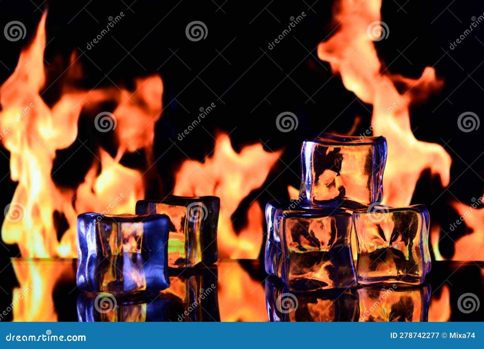 Fire and Ice, Cold and Flame on a Black Background 7 Stock Image ...