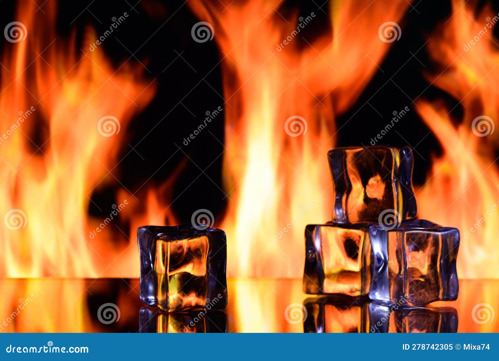 Fire and Ice, Cold and Flame on a Black Background 2 Stock Image ...