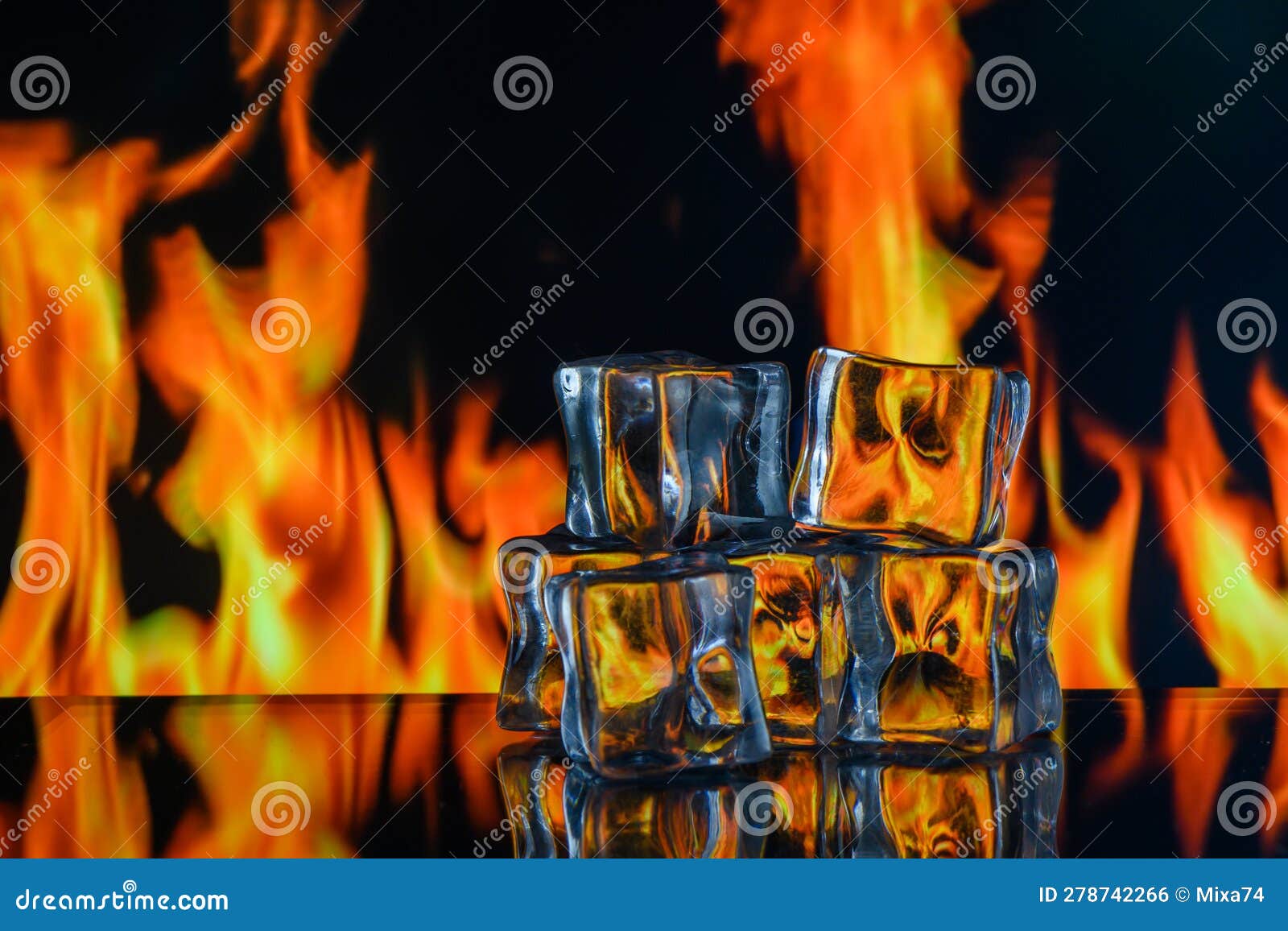 Fire and Ice, Cold and Flame on a Black Background 10 Stock Photo ...
