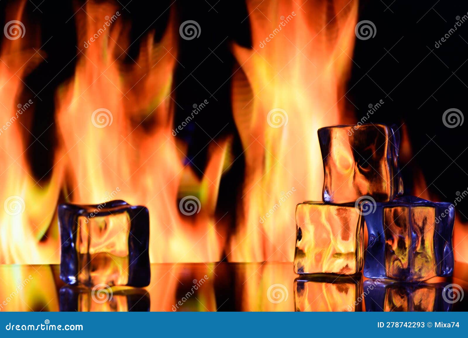 Fire and Ice, Cold and Flame on a Black Background 3 Stock Image ...