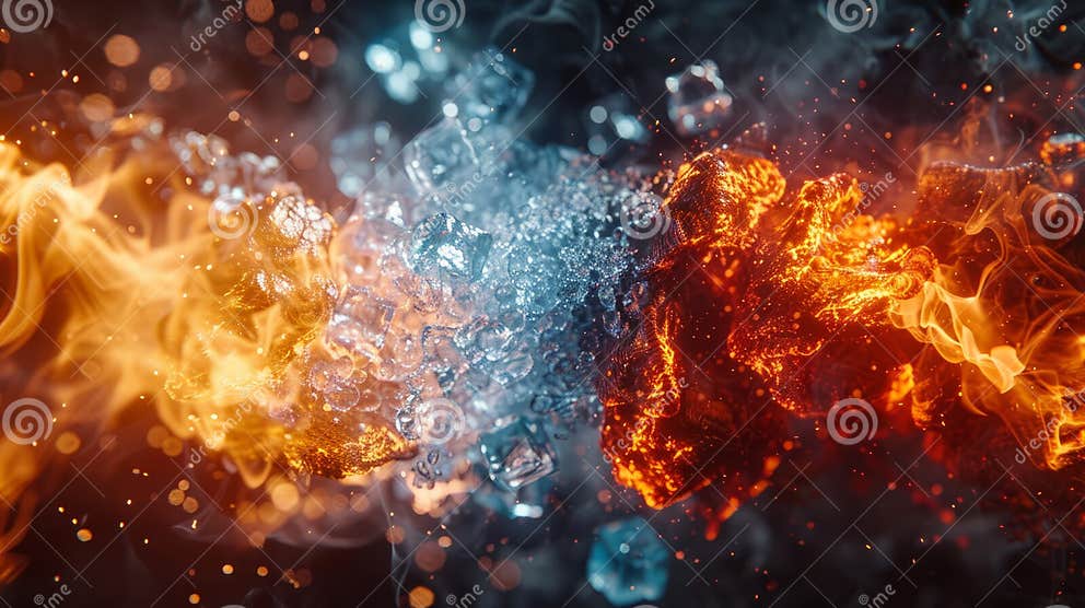 Interaction of Fire and Ice Showcasing Contrasting Elements in a ...