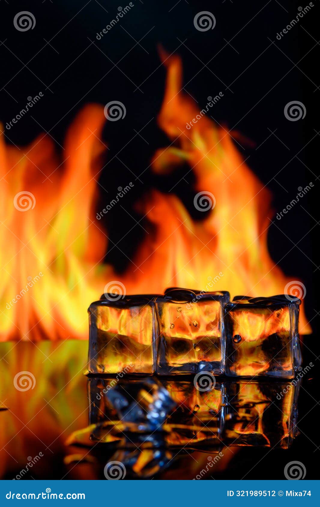 Ice Cubes on Fire Background for Alcoholic Cocktail 3 Stock Photo ...