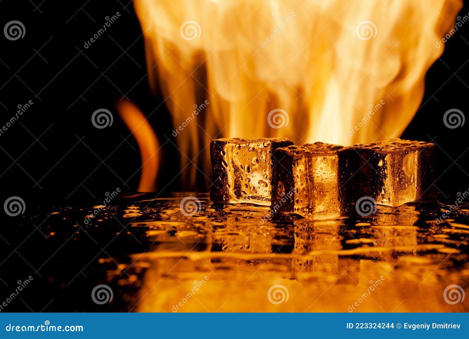 Fire and Ice, Ice Cubes and Flames, Black Background Stock Photo ...