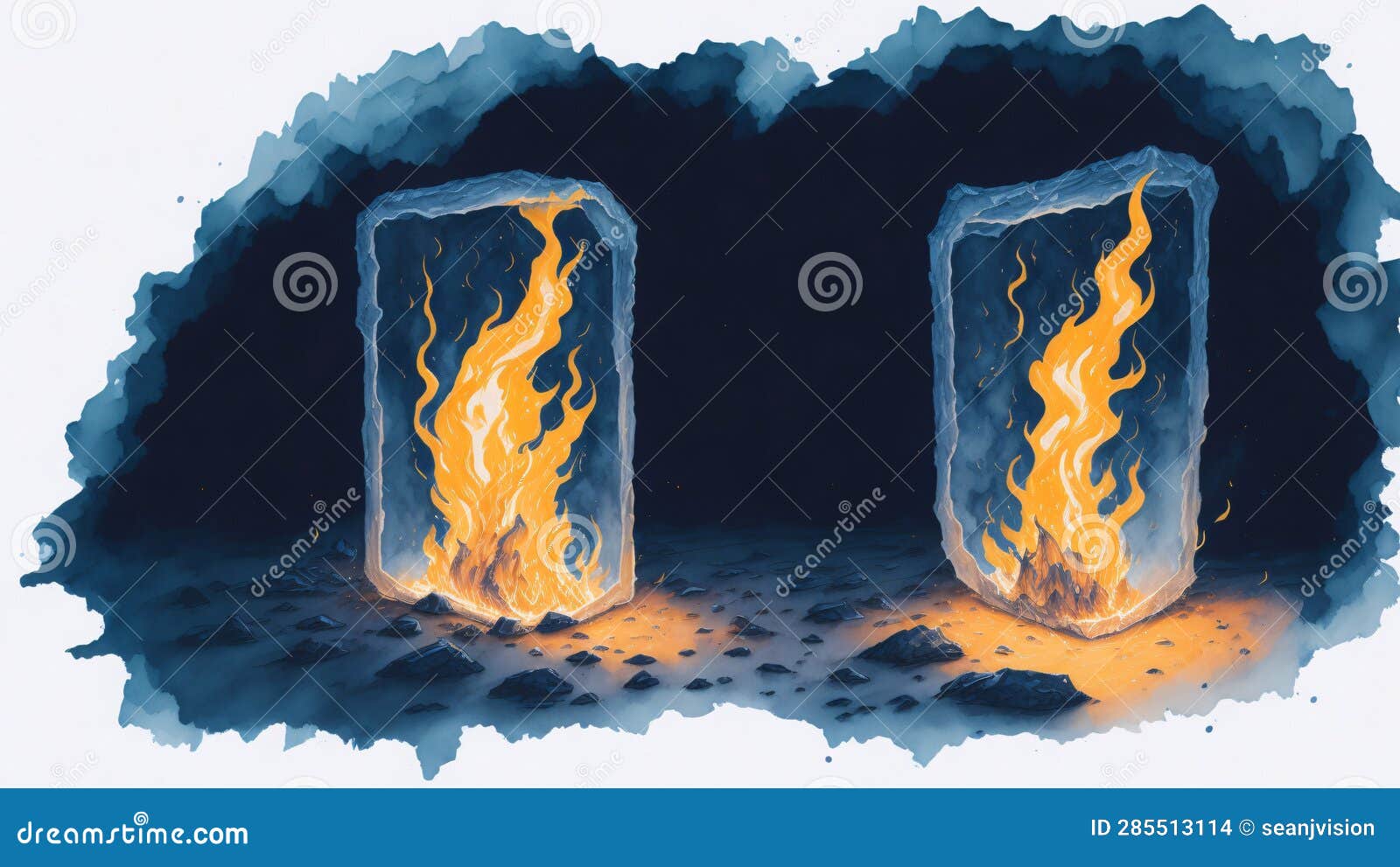 Fire in Ice Cubes, Snow Ground, Illustration Stock Illustration ...