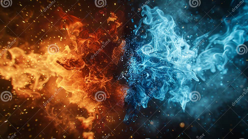 Fire and Ice Element Clash with Vibrant Colors Swirling in Contrasting ...
