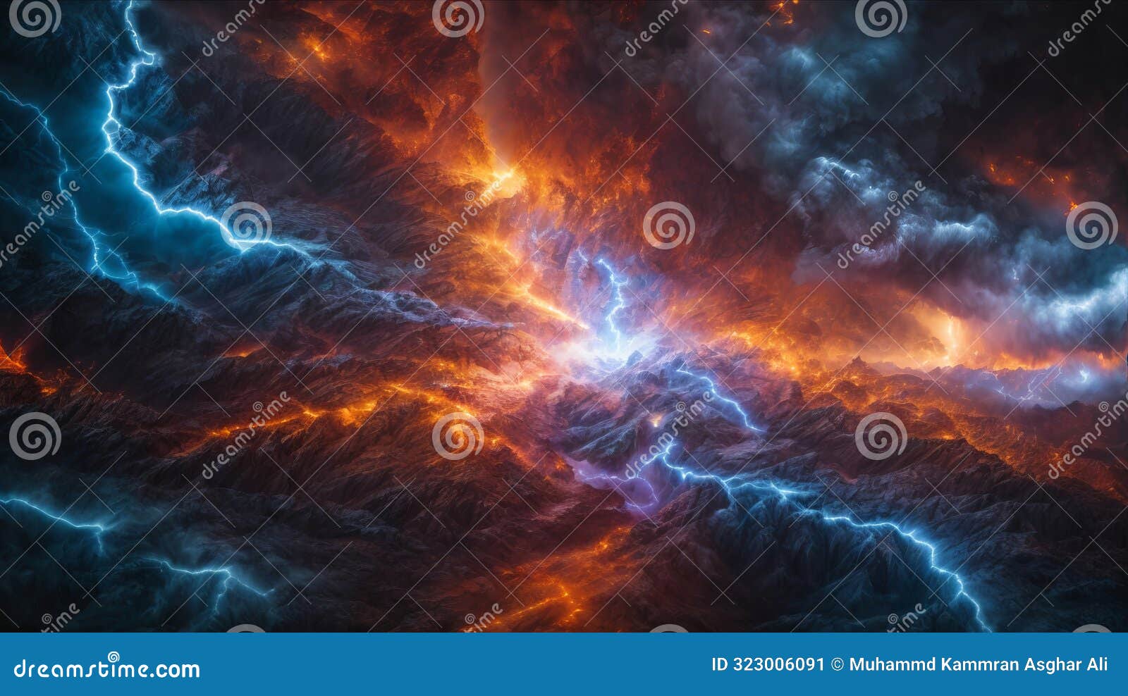 Fire and Ice Fractal Lightning, Plasma Power Background Stock ...