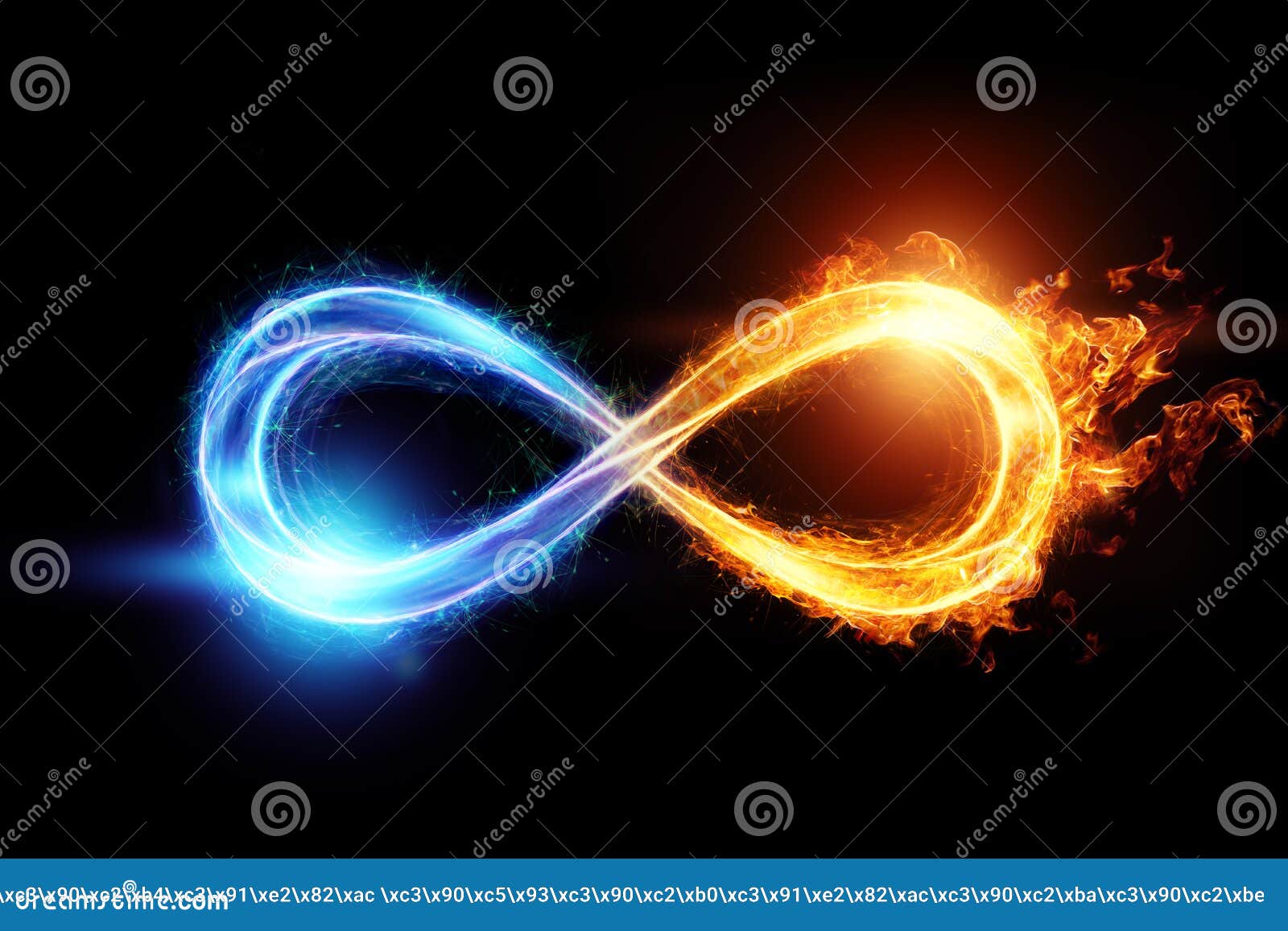 Fire Ice Infinity Sign Isolated on Black Background Stock Image - Image ...