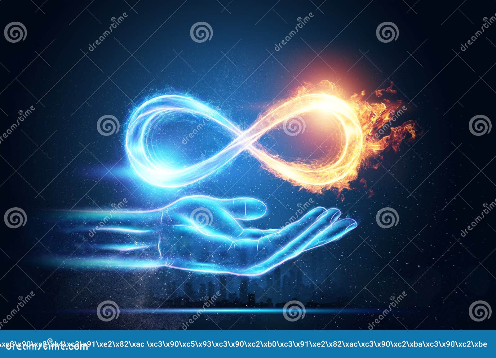 Fire Ice Infinity Sign Isolated on Black Background Stock Image - Image ...
