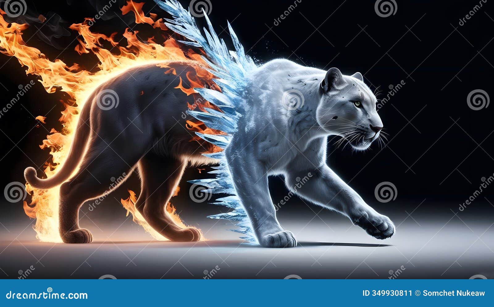Fire and Ice Panther Fantasy Realm Digital Art Abstract Environment ...
