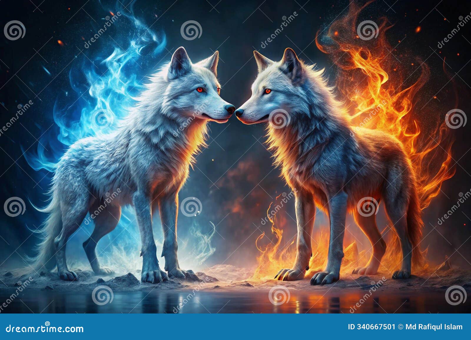 Fire and Ice Wolves Two Wolves One Made of Fire and Ice. Generative AI ...