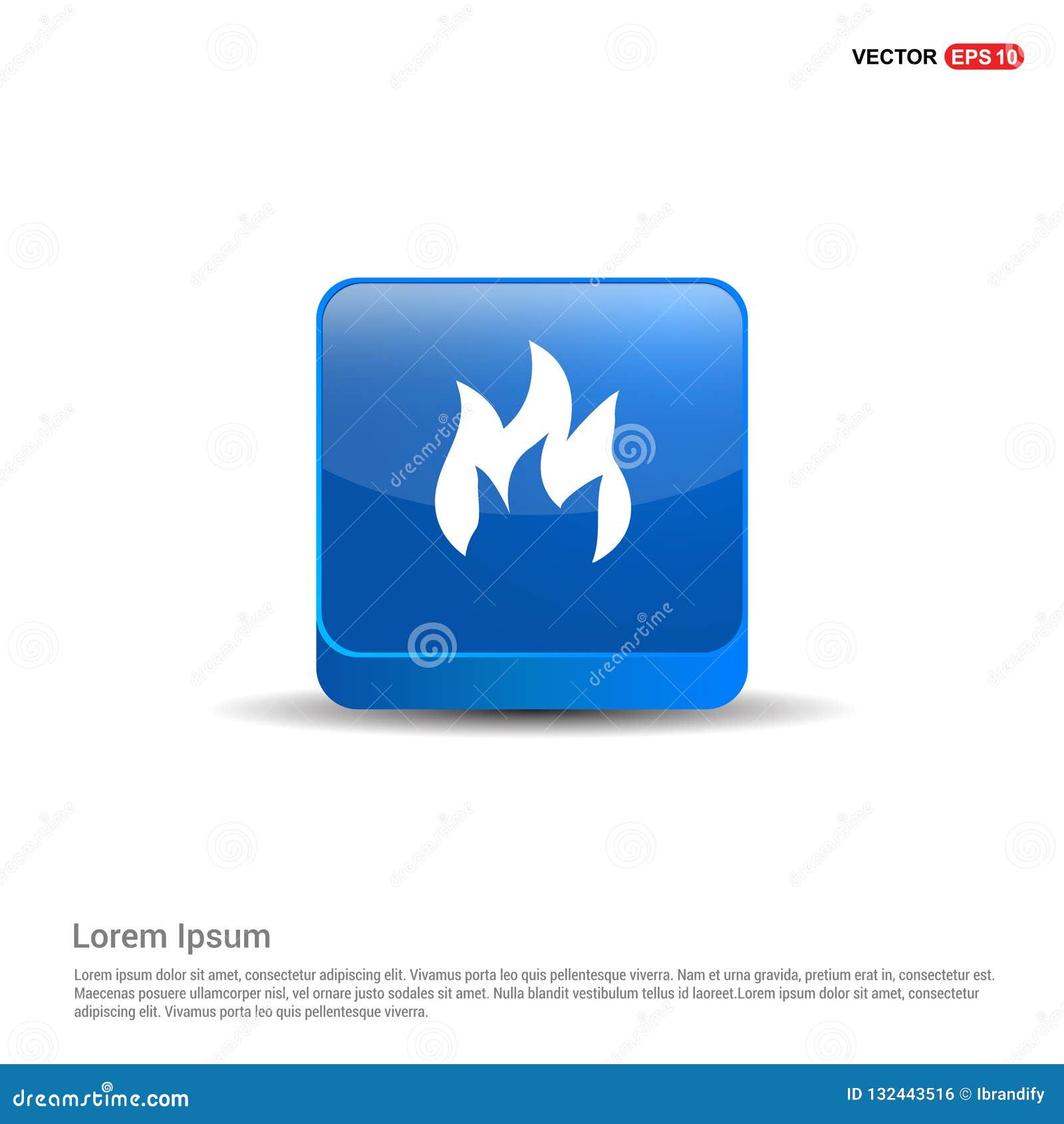 Fire icon - 3d Blue Button stock vector. Illustration of burn - 132443516