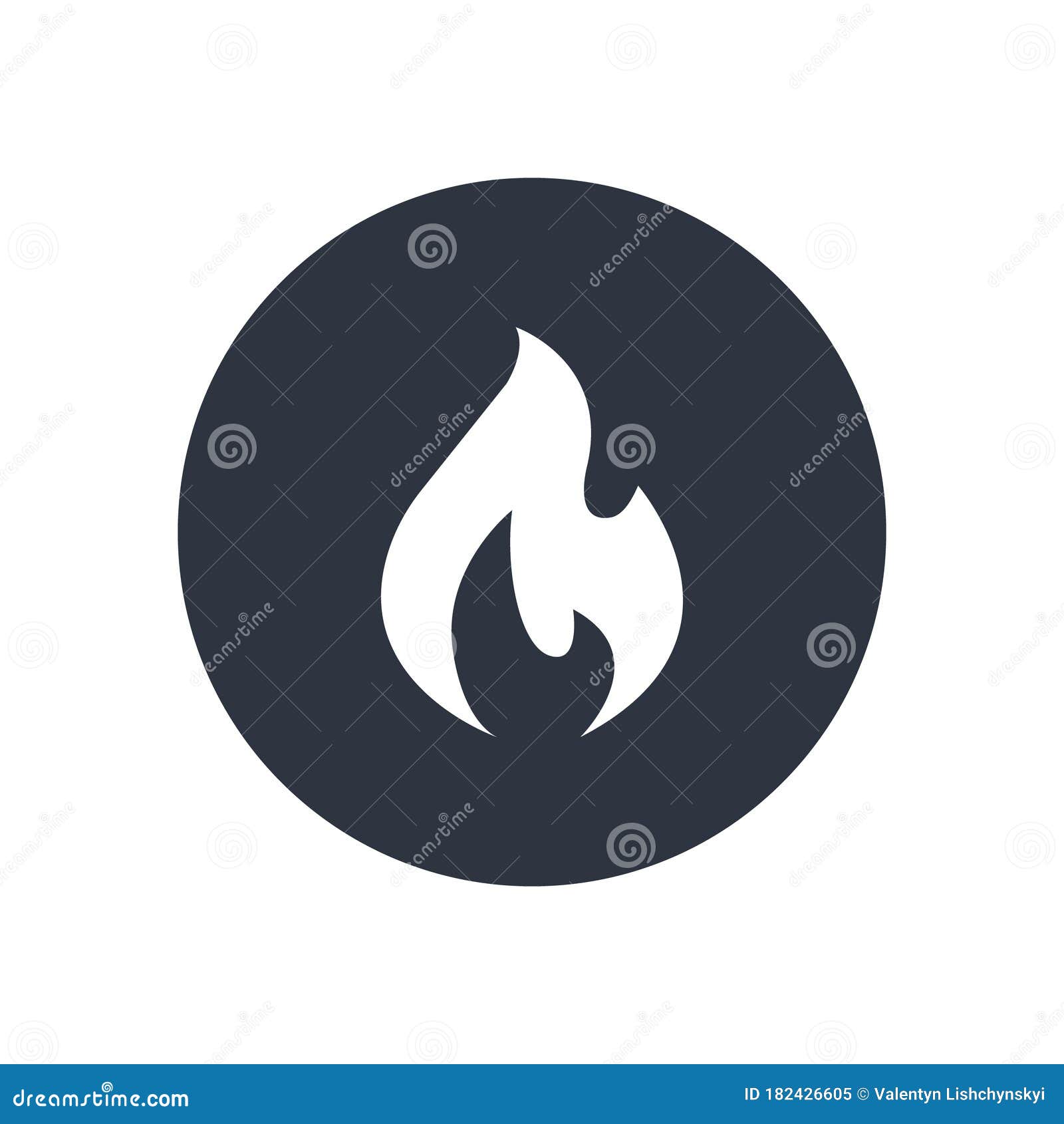 Fire Icon in Flat Simple Style. Vector Symbol on Dark Round Background ...