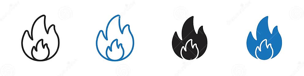 Fire Icon Vector Set Outline Stock Vector - Illustration of fire ...