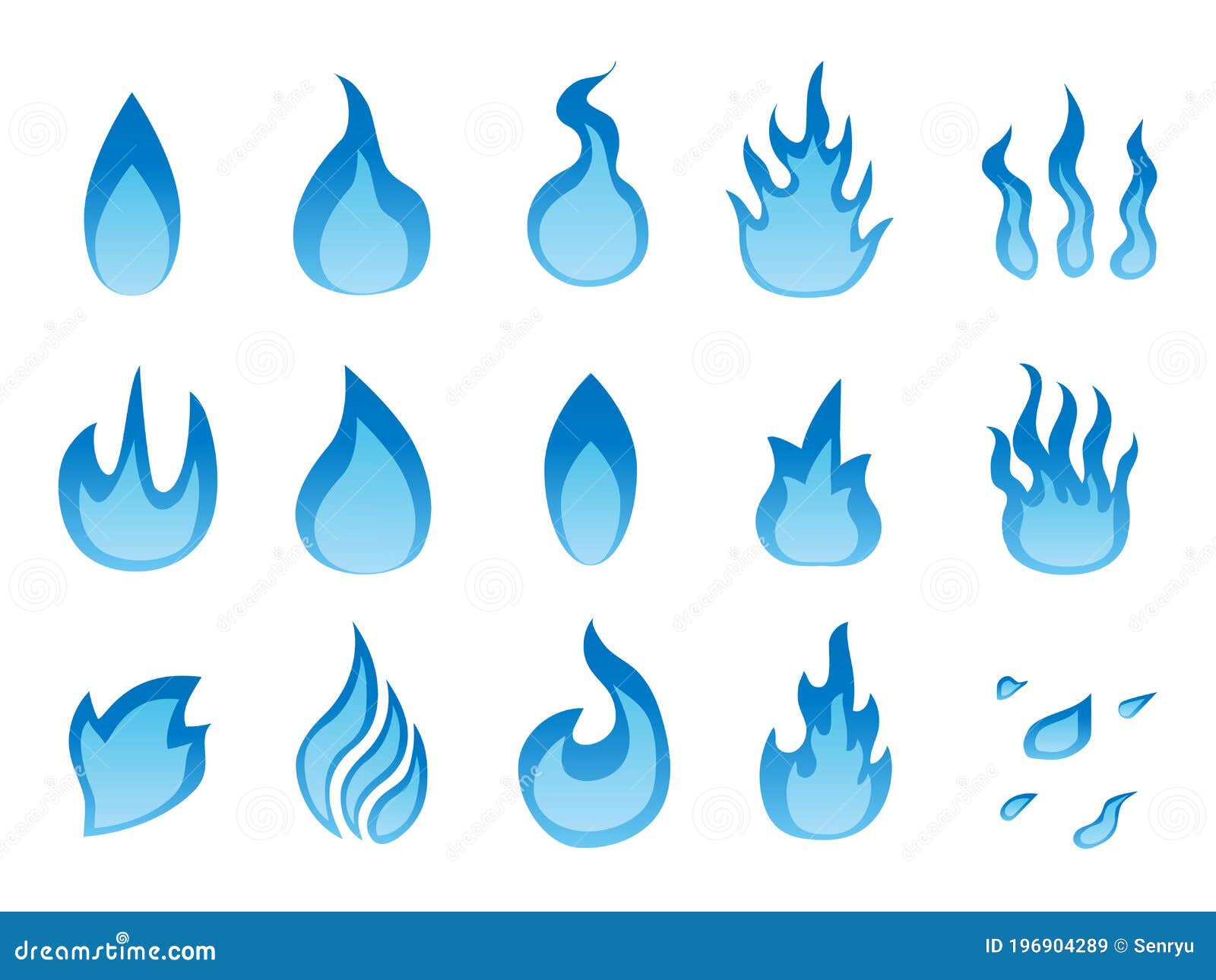 Fire icon set Blue stock vector. Illustration of collection - 196904289