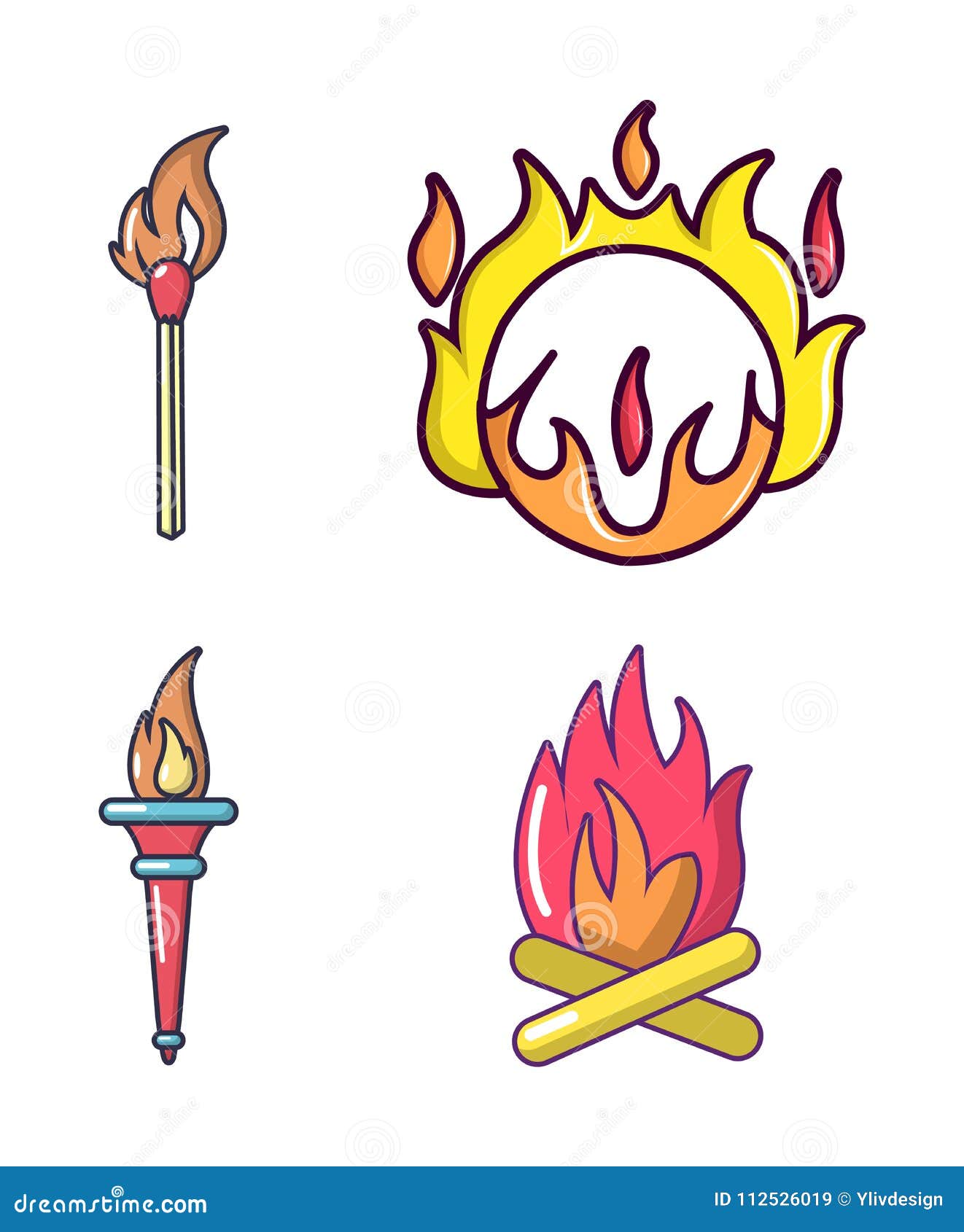 Fire Icon Set, Cartoon Style Stock Vector - Illustration of devil ...
