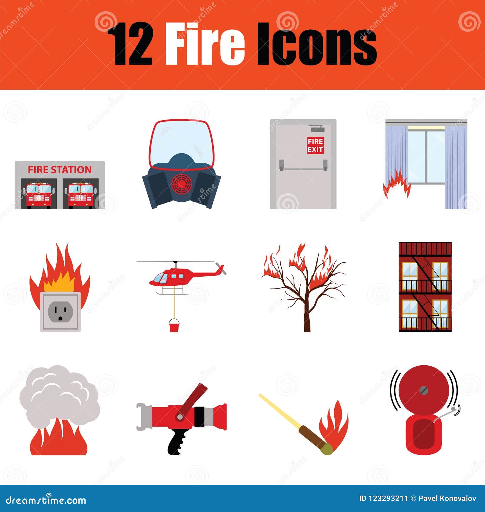 Fire icon set stock vector. Illustration of danger, collection - 123293211