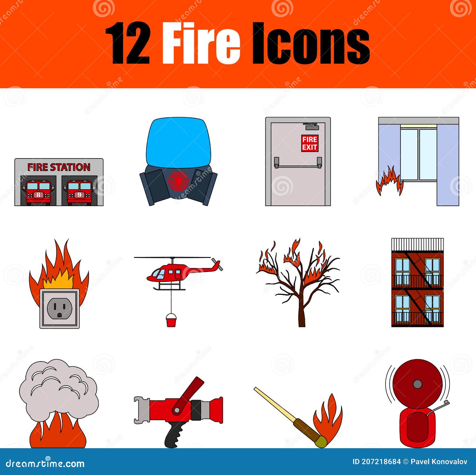 Fire Icon Set stock vector. Illustration of safety, socket - 207218684
