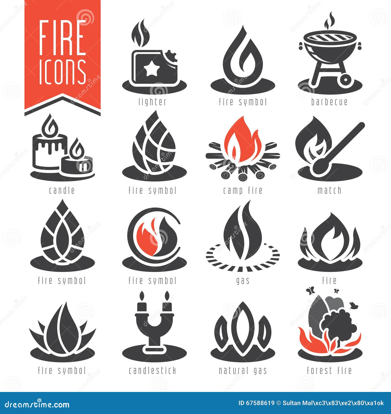 Fire icon set stock vector. Illustration of design, fire - 67588619