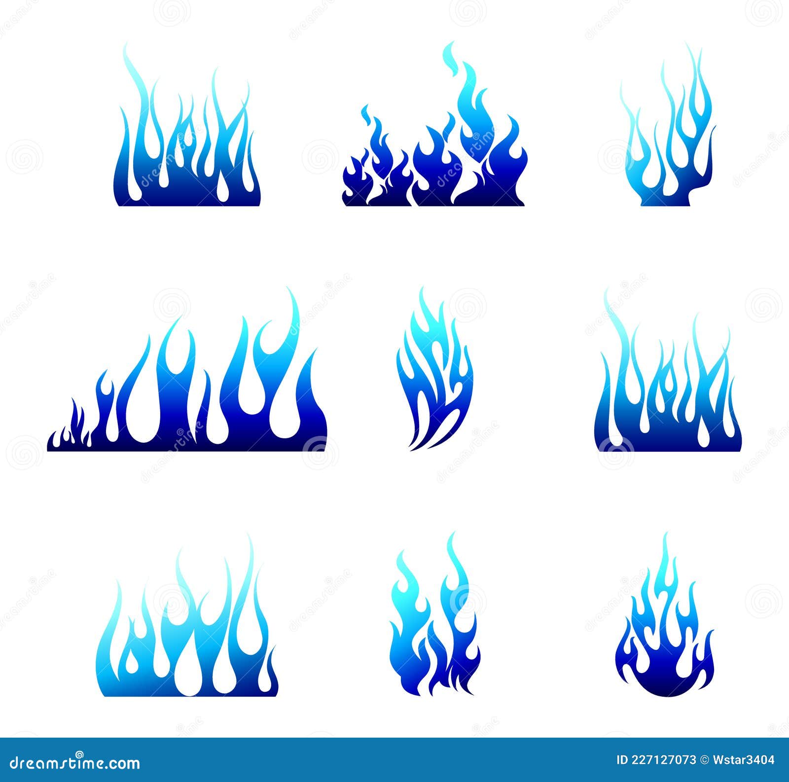 Fire Icons in Blue Gradient Color on White Background Set 4. Stock ...