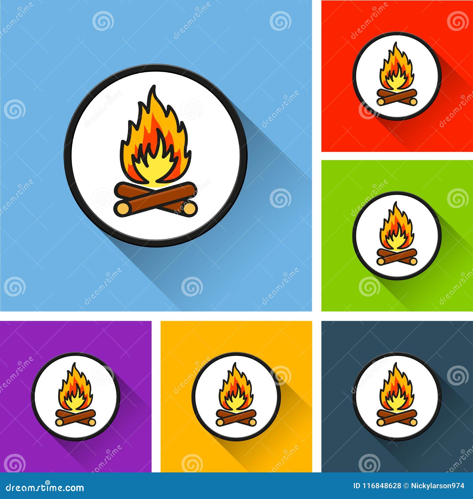 Fire Icons with Long Shadow Stock Vector - Illustration of burn, warm ...
