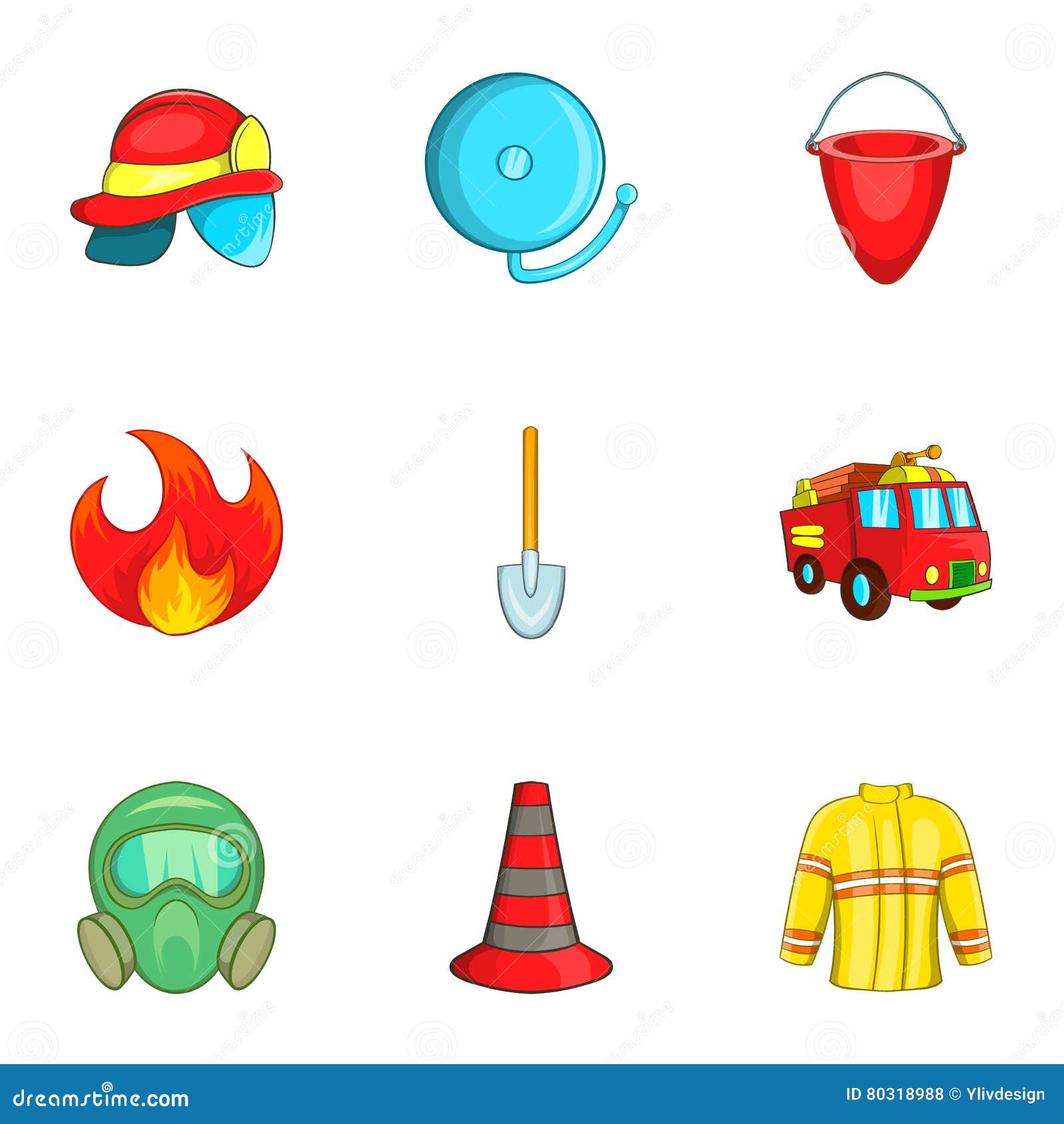 Fire Icons Set, Cartoon Style Stock Vector - Illustration of assist ...