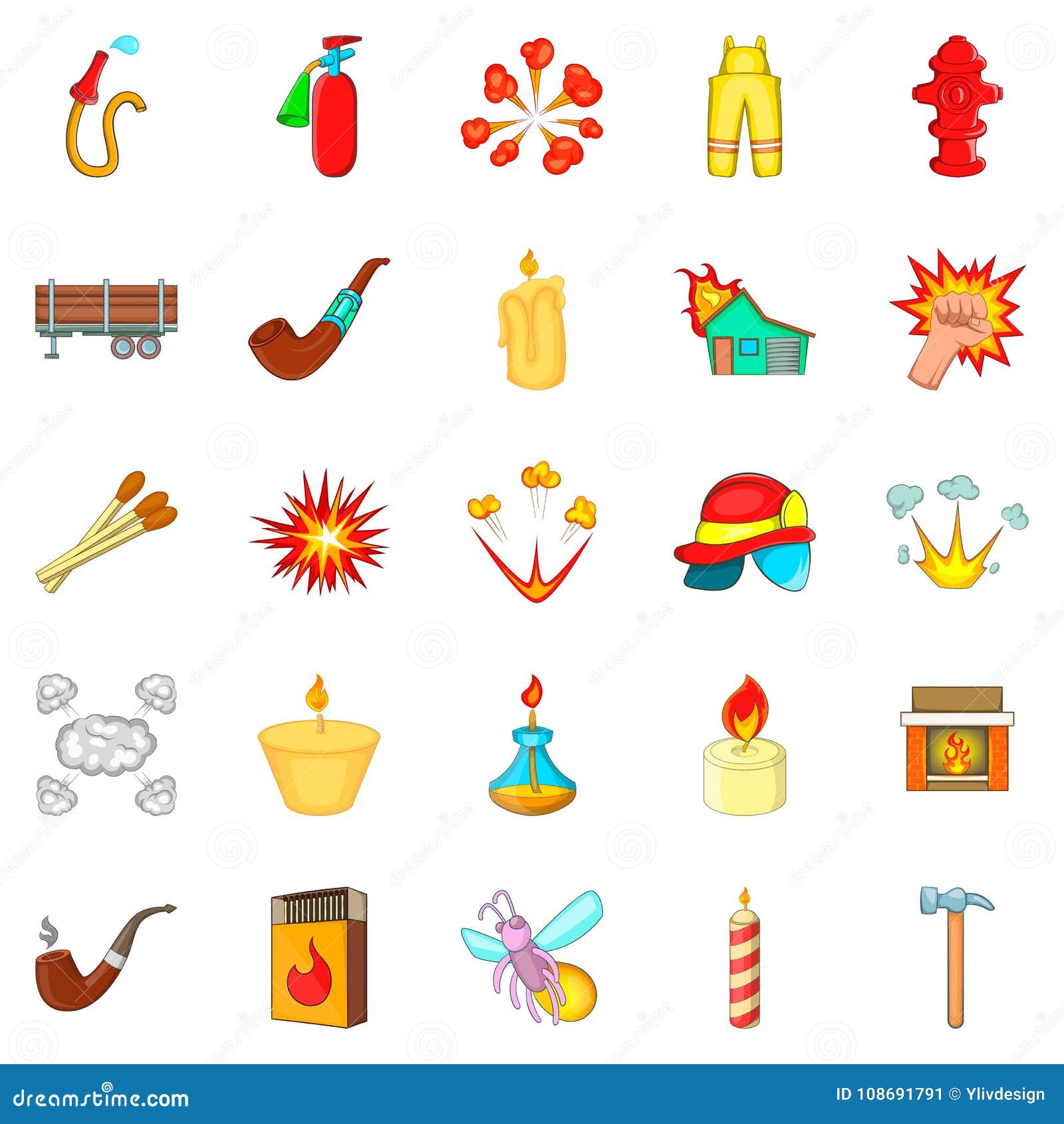 Fire Icons Set, Cartoon Style Stock Vector - Illustration of cartoon ...