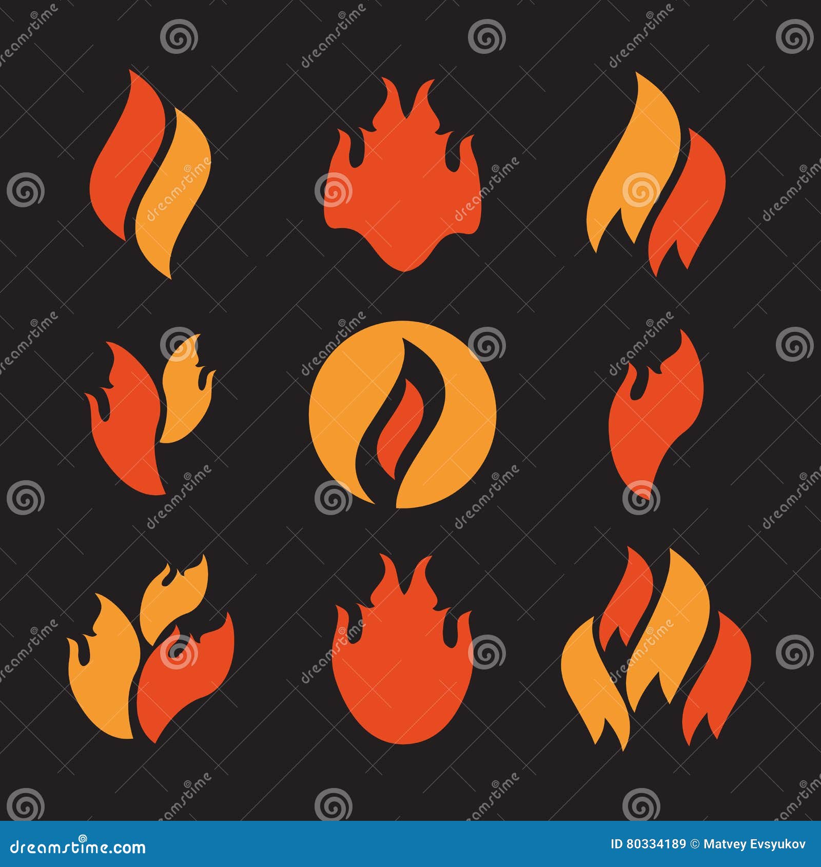 Fire icons set stock illustration. Illustration of isolated - 80334189