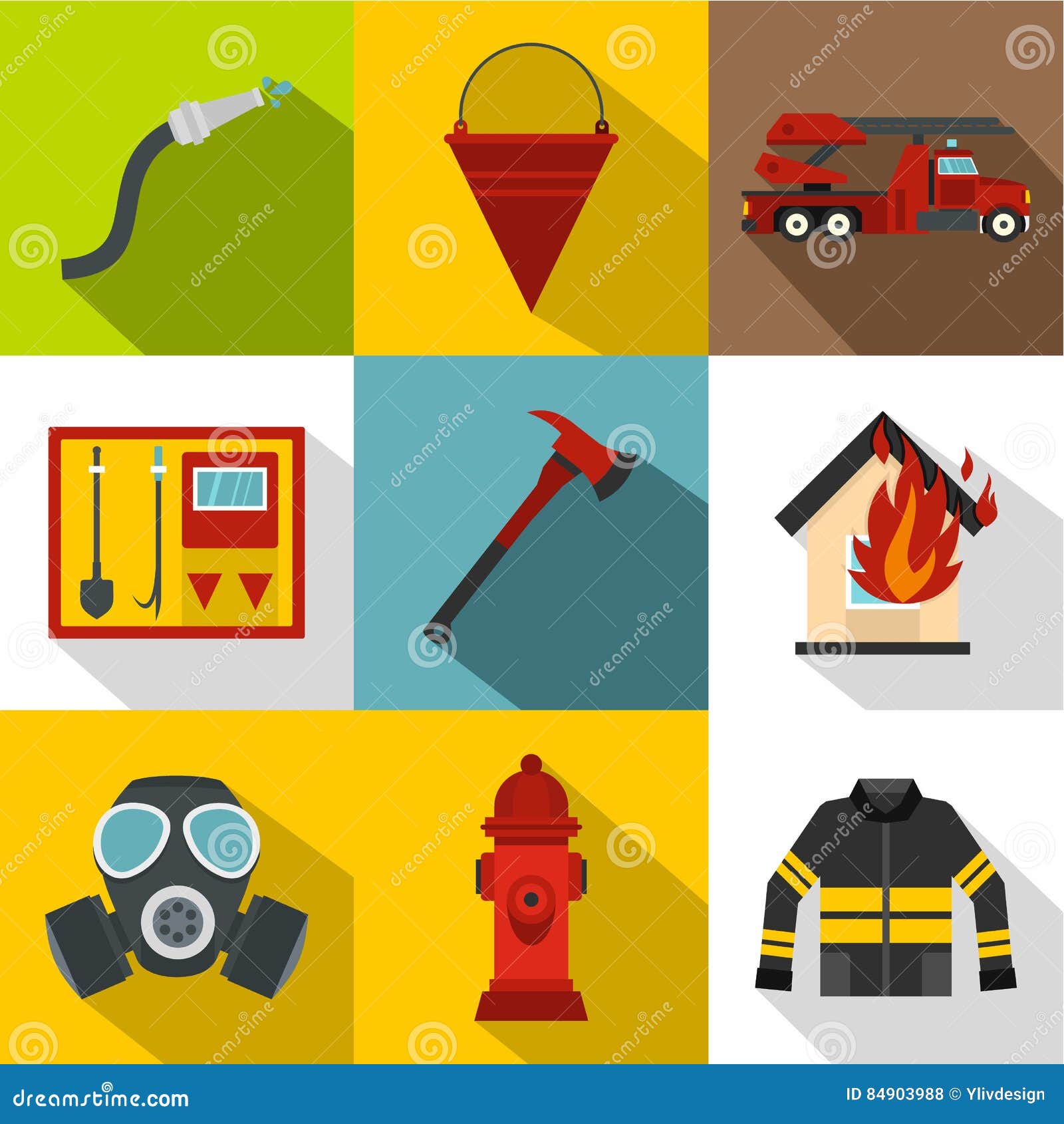 Fire icons set, flat style stock vector. Illustration of icon - 84903988