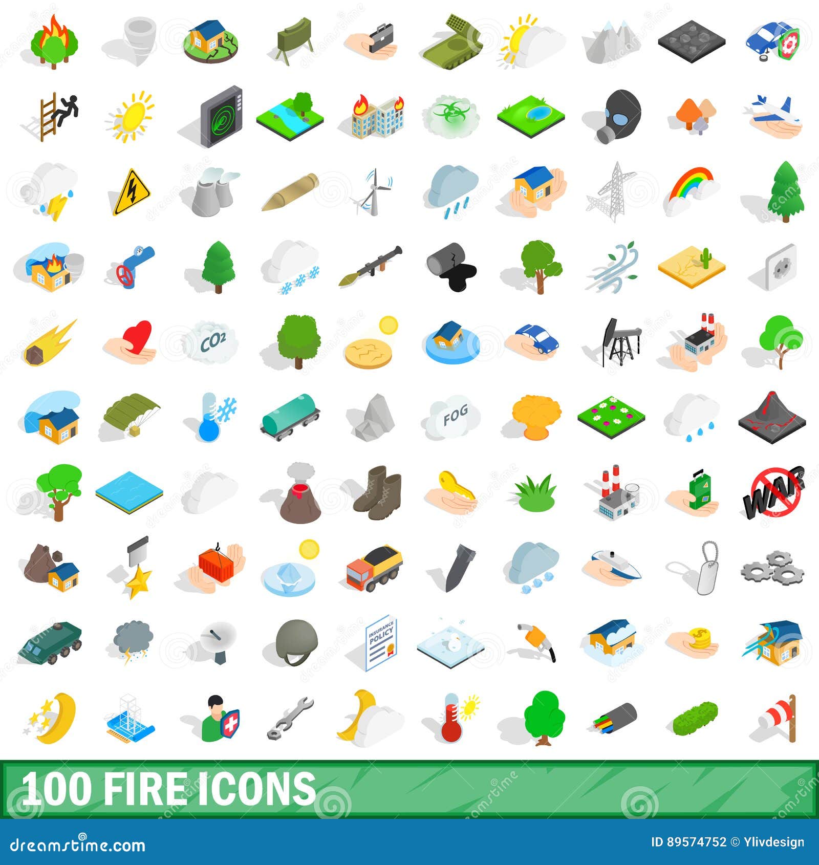 100 Fire Icons Set, Isometric 3d Style Stock Vector - Illustration of ...