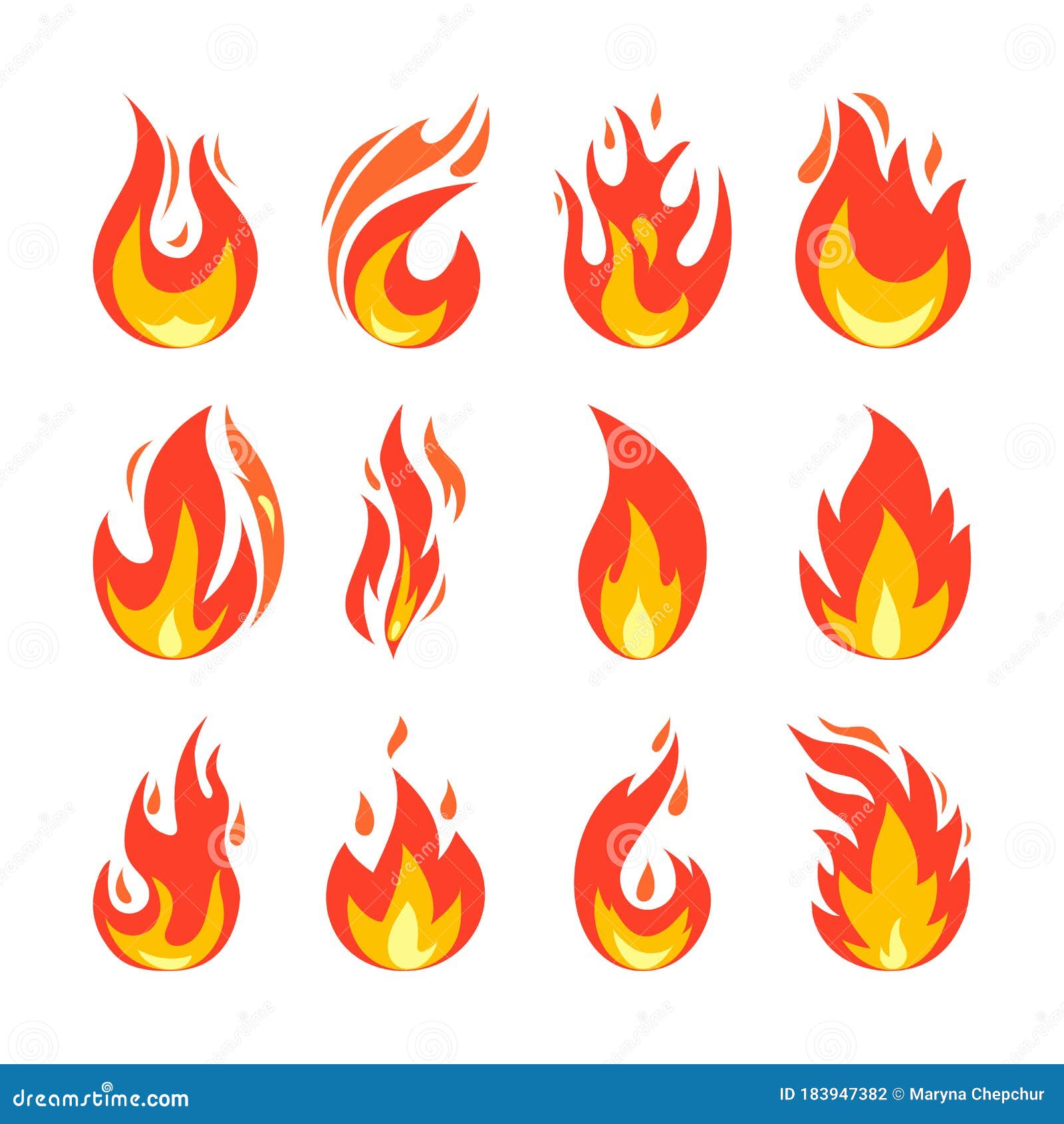 Fire Icons Set. Simple Illustration of Fire in Flat Style. Isolated on ...