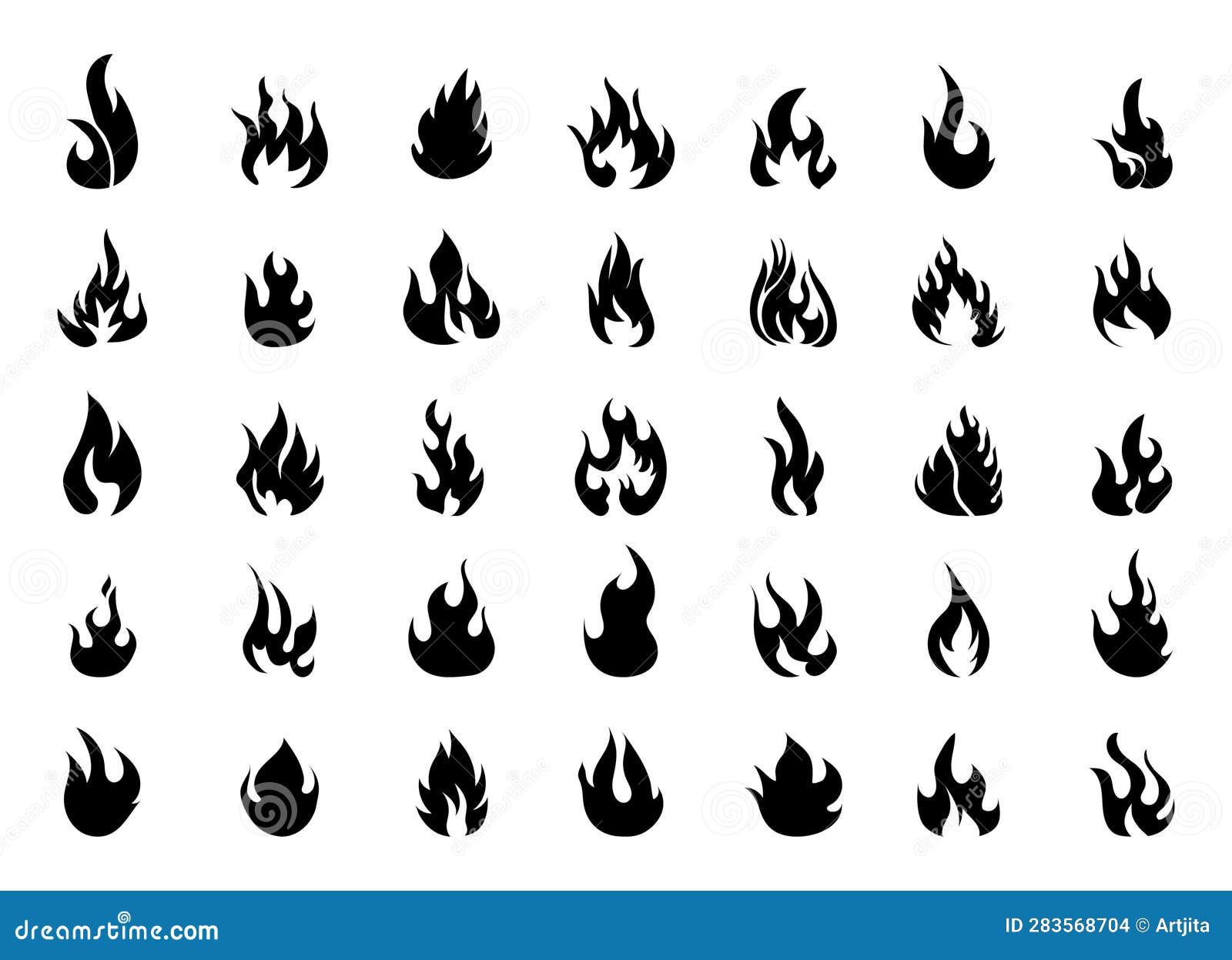 Fire Icons Set Vector. Silhouette Flame Sign. Campfire Burns in Flat ...
