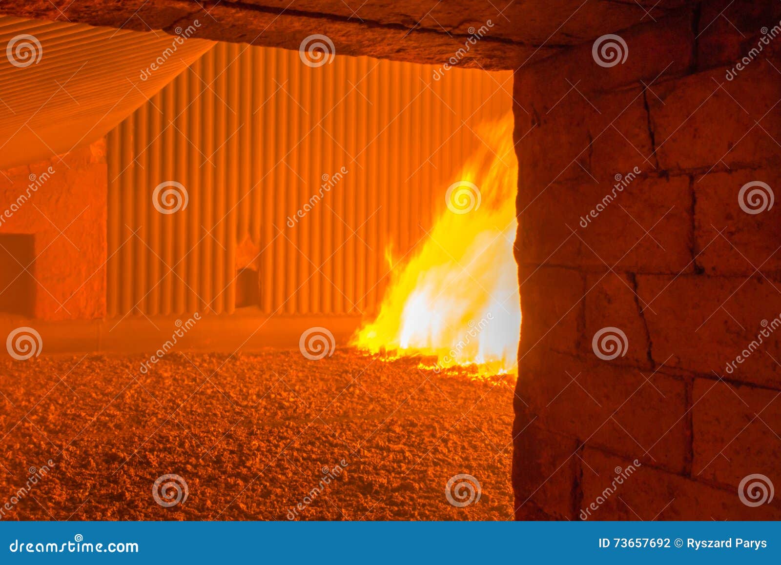 Fire Inside the Coal Boiler Grate Stock Photo - Image of brick ...