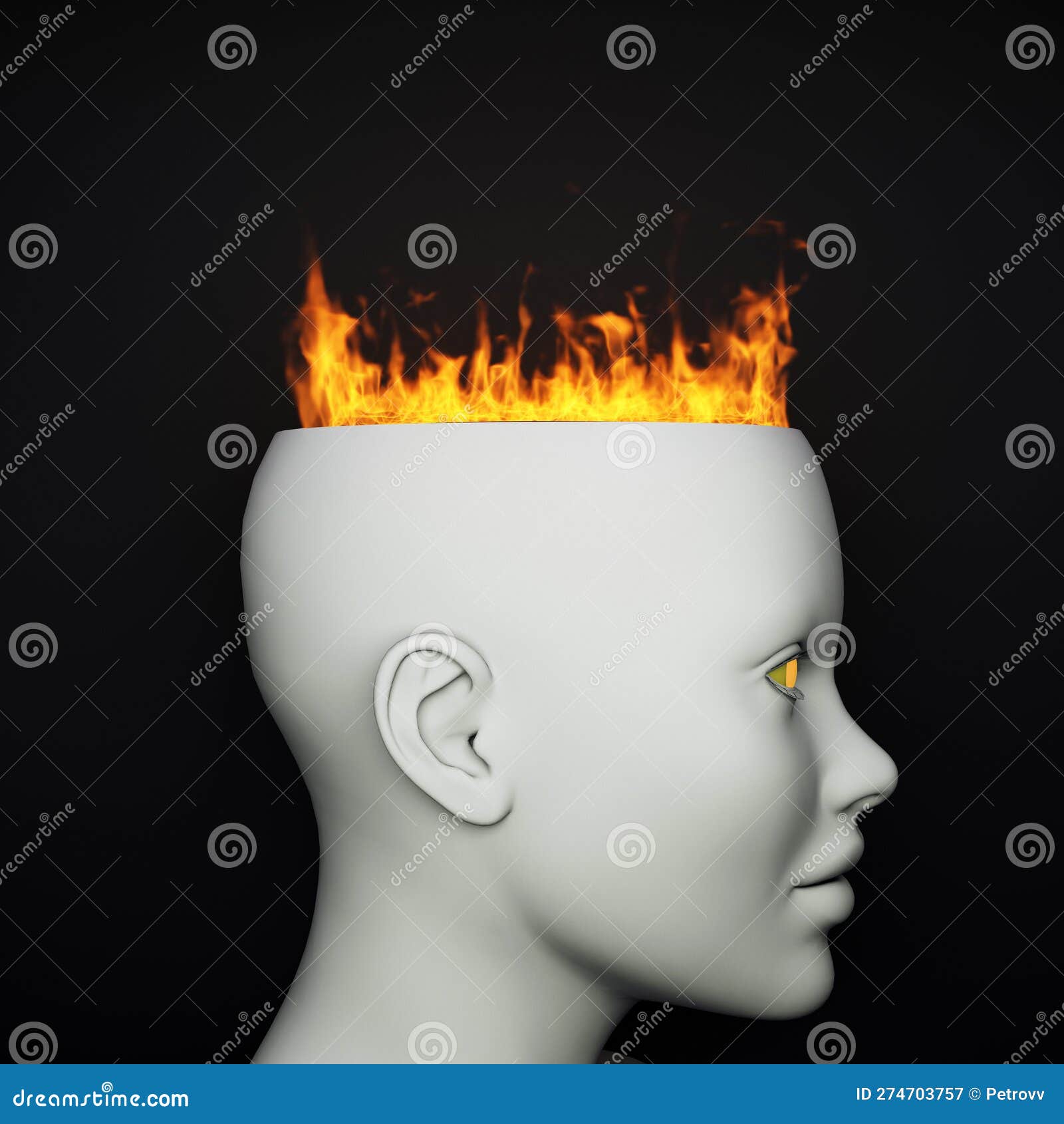 Fire inside head side view stock illustration. Illustration of ...