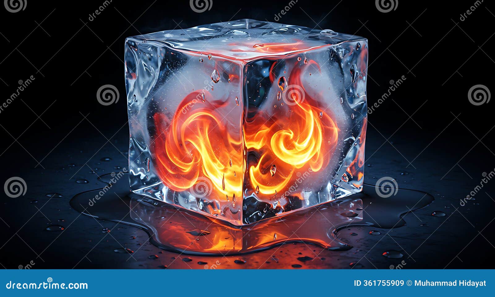 Fire Inside Ice Cube Striking Contrast and Visual Metaphor Concept ...