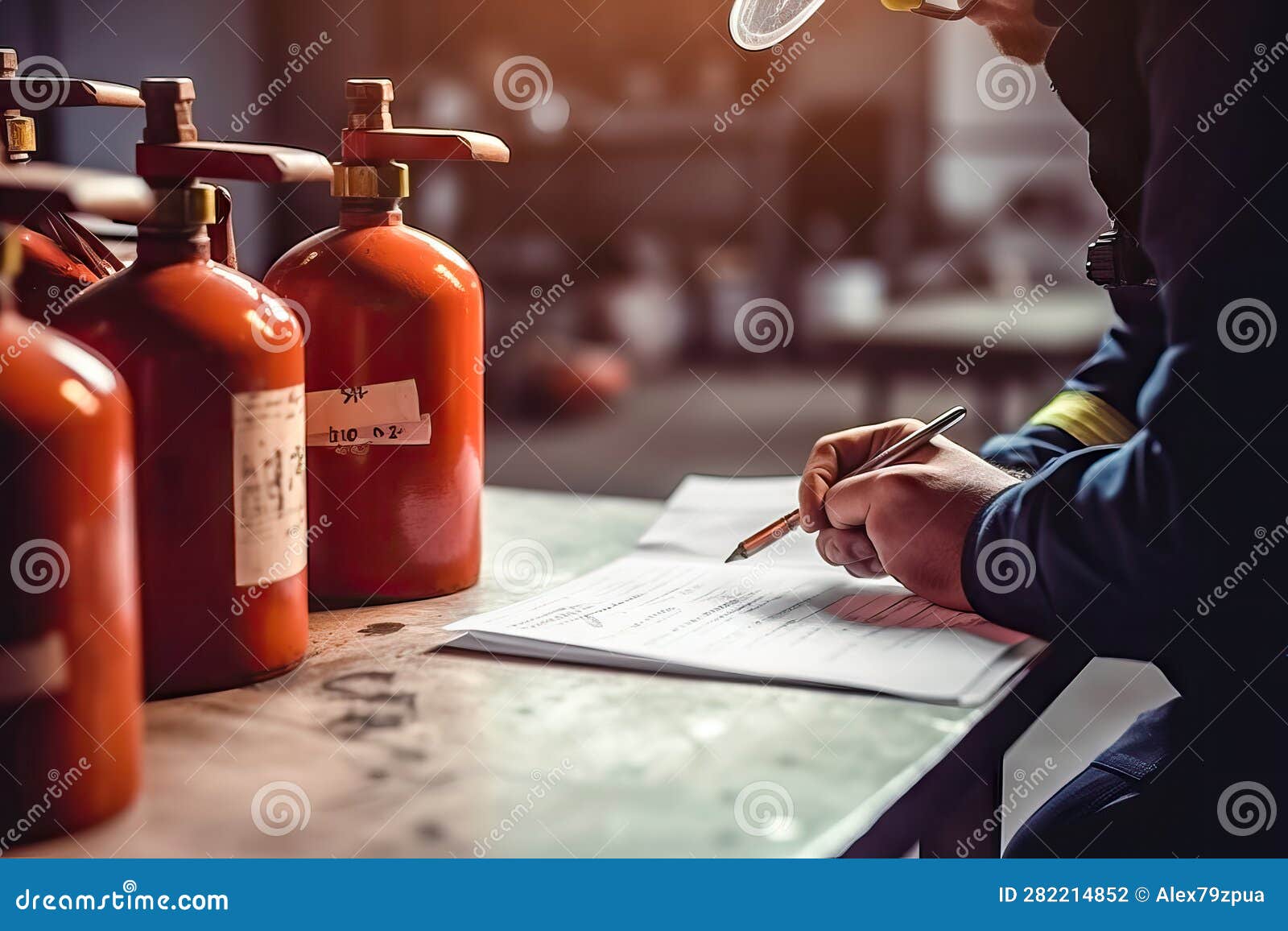 Fire Inspector S Documentation Process with a Fire Extinguisher in the ...