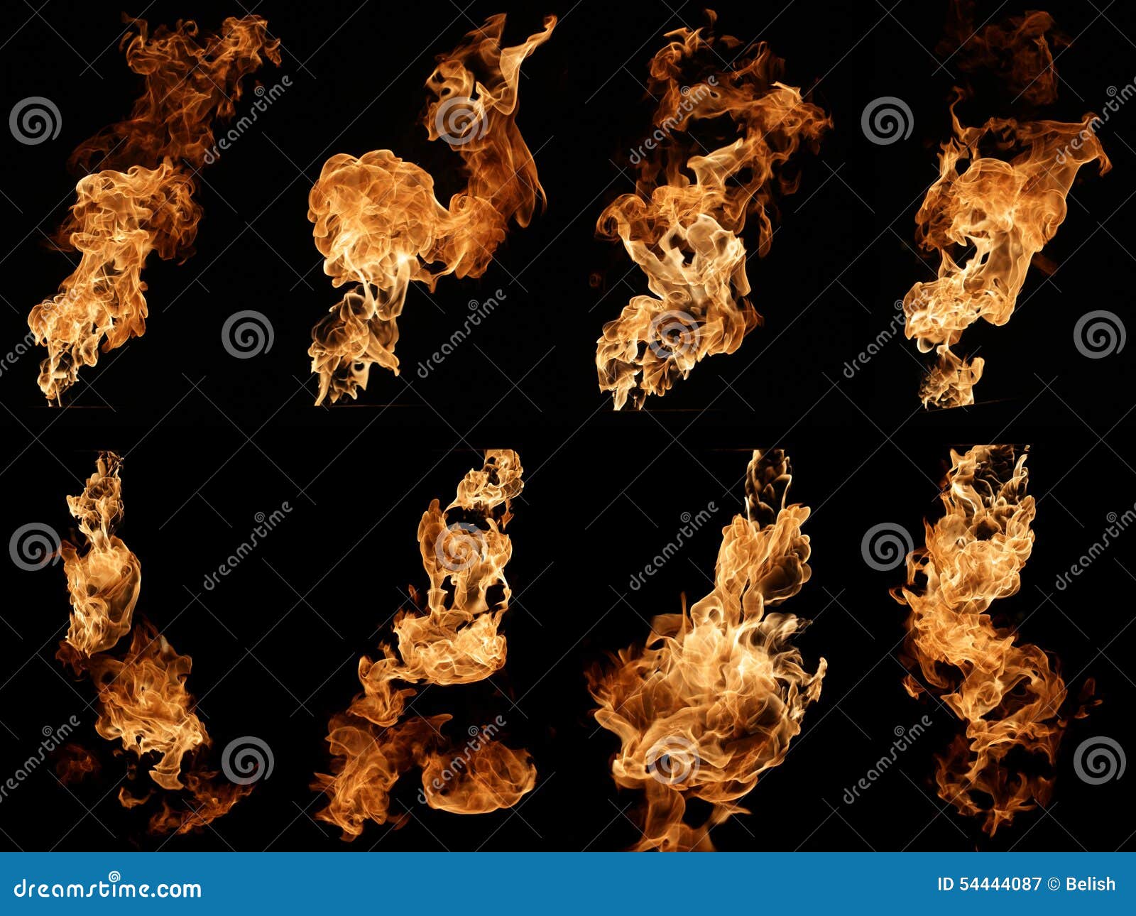 Fire Isolated on Black Photo Collage Stock Illustration - Illustration ...
