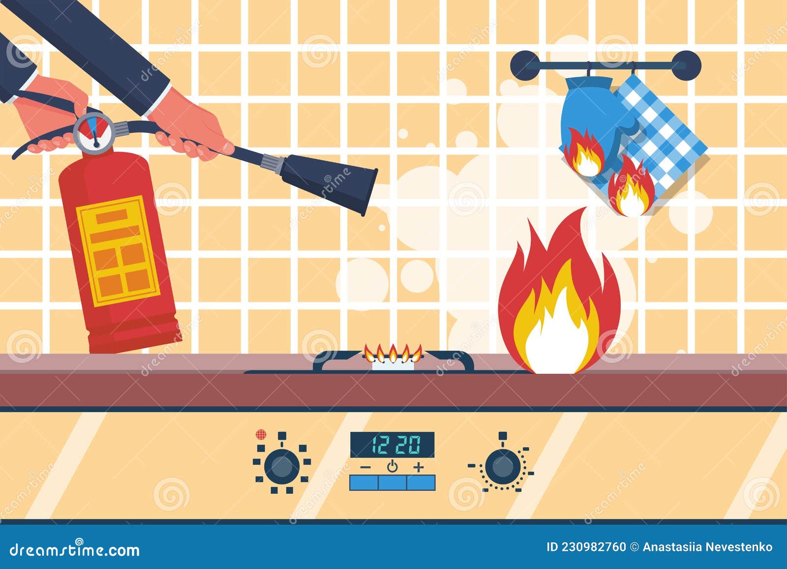 Fire in the Kitchen. Accident in the Kitchen Vector Stock Vector ...
