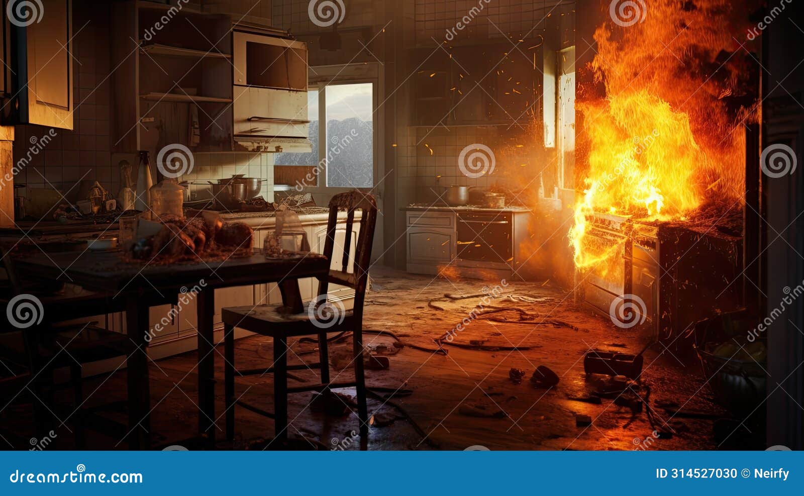 Fire in kitchen stock photo. Image of smoke, workshop - 314527030