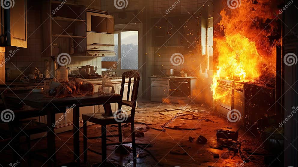 Fire in kitchen stock photo. Image of smoke, workshop - 314527030